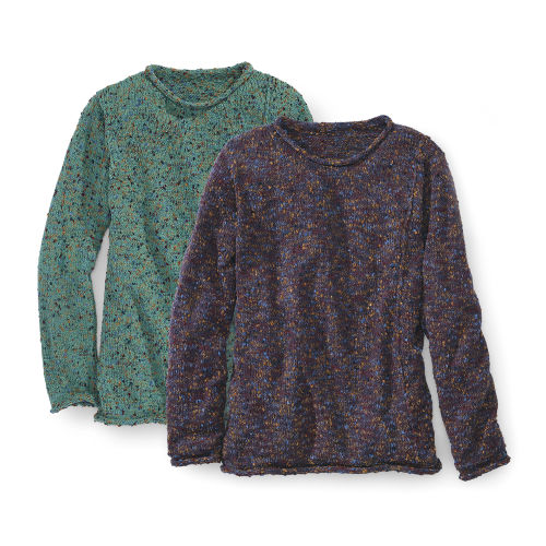 Tweed Rollneck Sweater, Off Center Raised Seam Accent, Rolled Edges ...