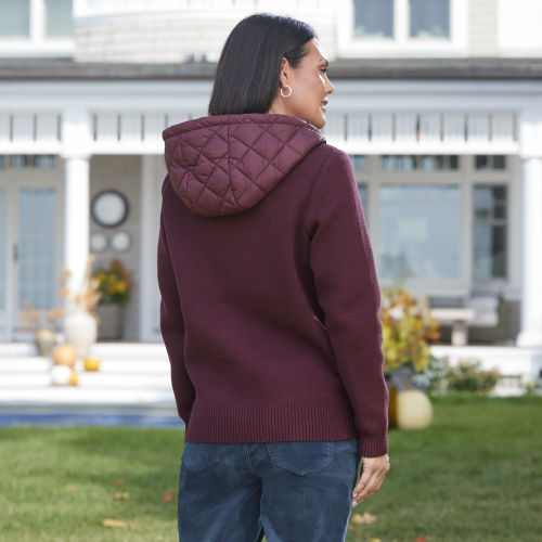 Quilted Puffer Jacket With Hood, Knit Sleeves & Back, Pockets - Northstyle